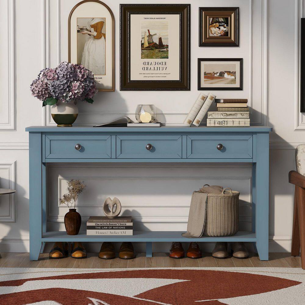 Harper & Bright Designs Blue 55.4 in. Rectangle Vintage Wood Entryway ...