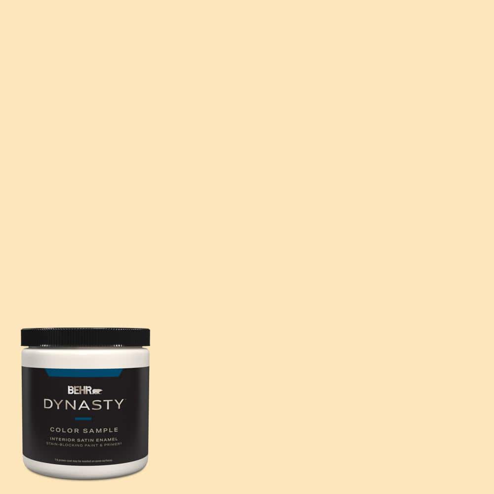 BEHR DYNASTY 8 oz. #350C-2 Banana Cream Satin Enamel Stain-Blocking ...