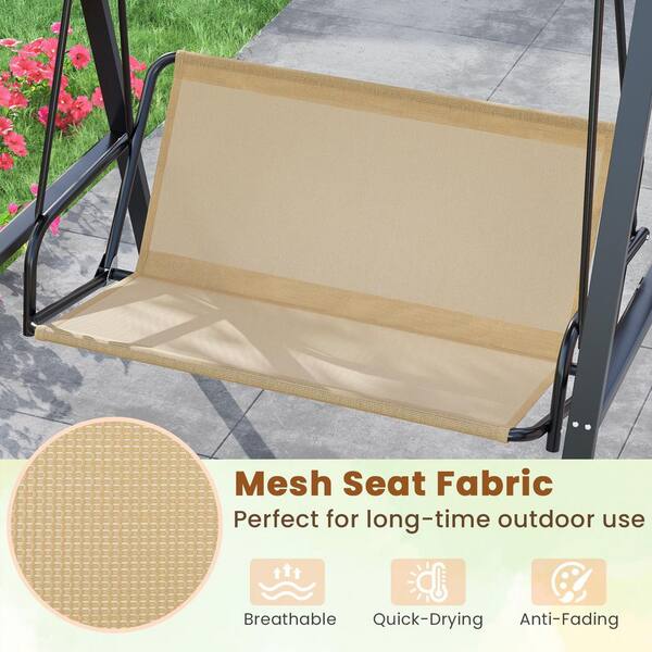 WELLFOR 2-Person Metal Patio Swing with Beige Adjustable WELLFOR 2-Person Metal Patio Swing with Beige Adjustable