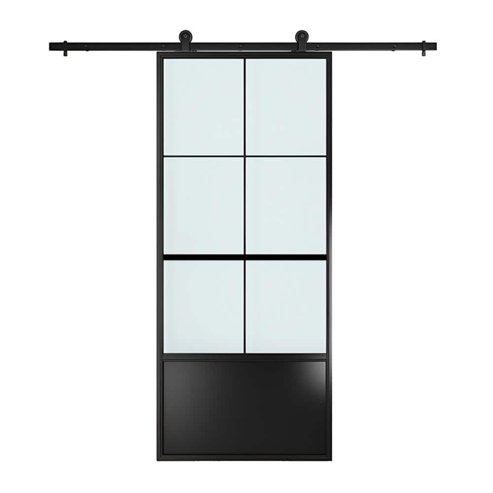 grossag 36 in. x 84 in. 6 Lite Frosted Glass Sliding Barn Door with ...