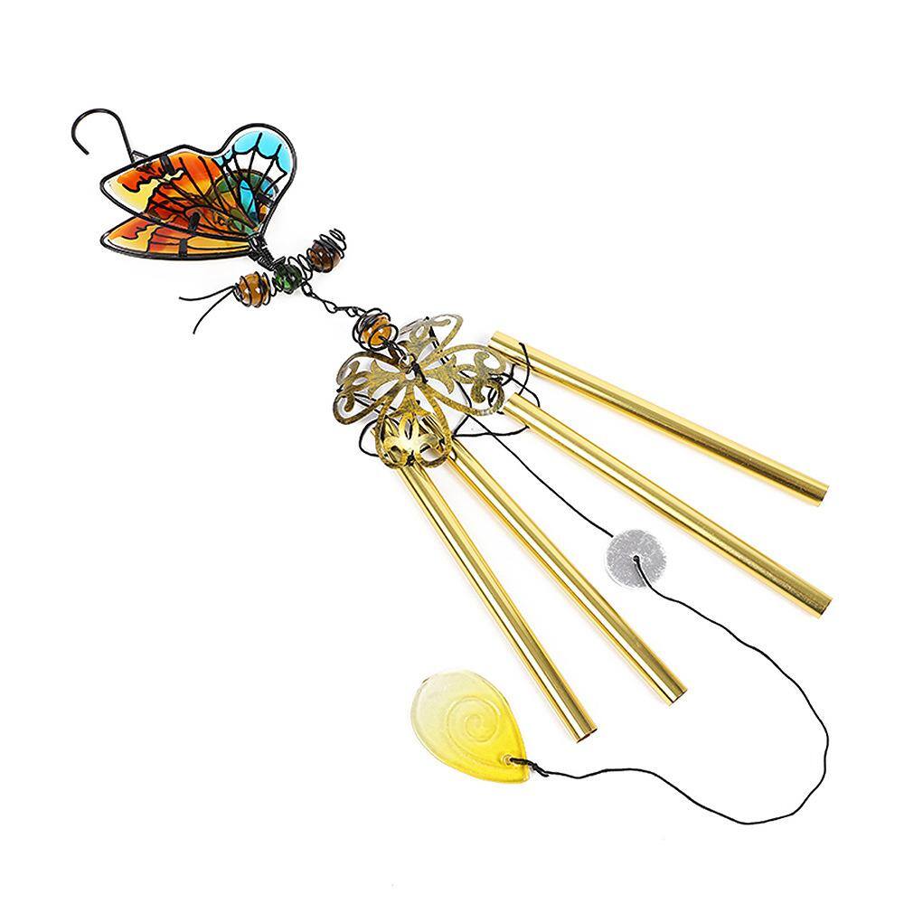 Mr. Garden 28 in. 3D Butterfly Glass Painted Wind Chime Metal Wind ...