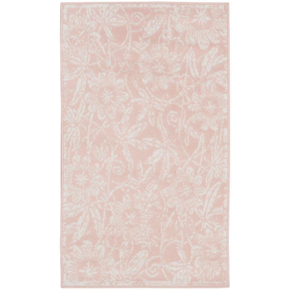 Nourison Whimsicle Pink 3 ft. x 5 ft. Floral Contemporary Kitchen Area ...