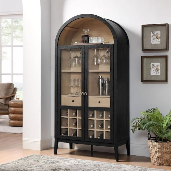 VEIKOUS Wood Arched Bar Cabinet Wine Storage Cabinet with Doors and ...