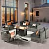 weaxty W Daffodil C Gray 10-Piece Wicker Patio Fire Pit Conversation ...