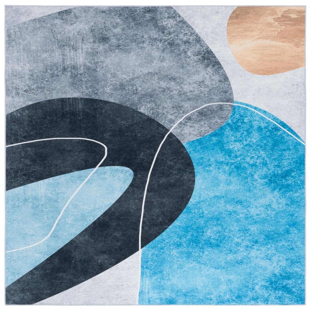 SAFAVIEH Malibu Dark Gray/Turquoise 6 ft. x 6 ft. Machine Washable ...