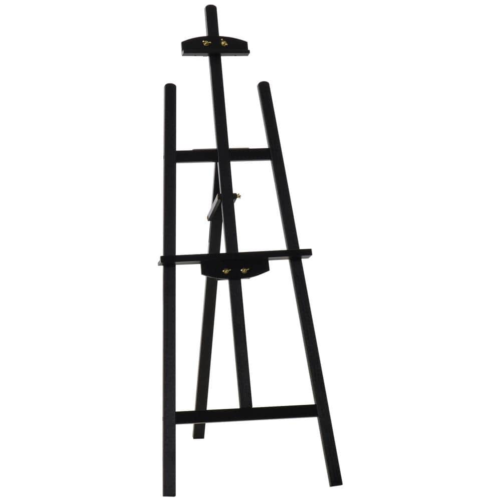 HOMCOM 55 in. Black Beech Wood Adjustable Folding Art Easel Stand That ...