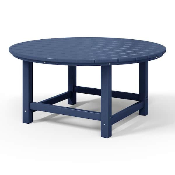 WESTIN OUTDOOR Laguna Outdoor Patio All Weather Fade Proof 38 in. Round HDPE Plastic Conversation Coffee Table in Navy Blue OP8019 NB