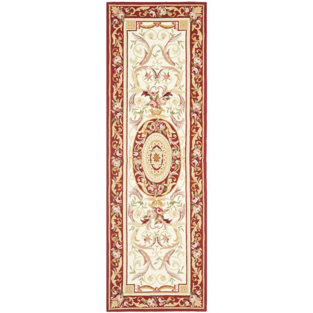 SAFAVIEH Chelsea Ivory/Burgundy 3 ft. x 12 ft. Border Runner Rug HK72A-212