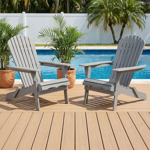 Mondawe 2-Piece Wooden Outdoor Folding Adirondack Chair with Pre ...