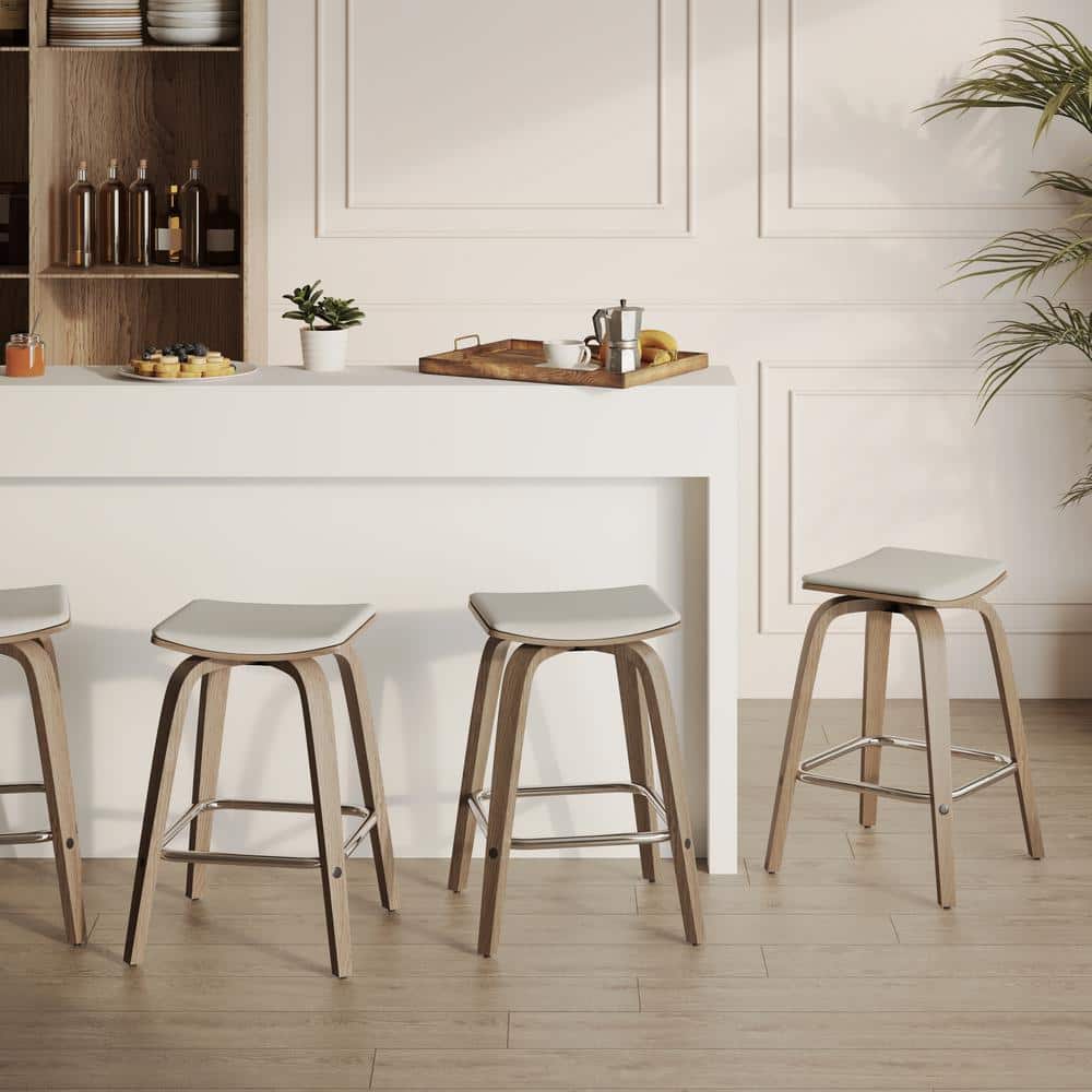Leisuremod 25 in. Counter Height Stool in Leather with Poplar Wood Legs ...