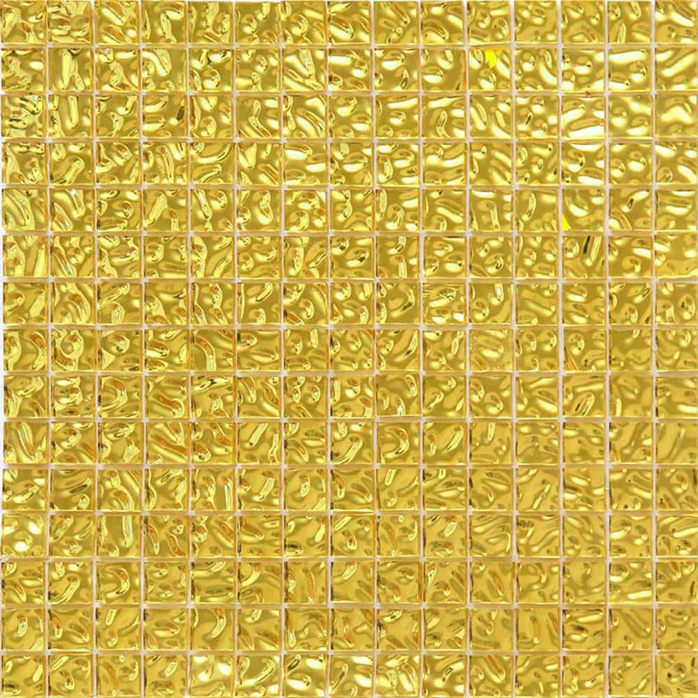 Apollo Tile Altin Glossy Shimmer Gold 12 in. x 12 in. Glass Mosaic Wall ...