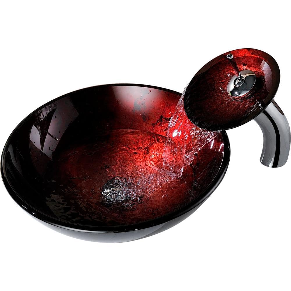 ANZZI Tone Series Deco-Glass Vessel Sink in Lustrous Tempered Red and ...