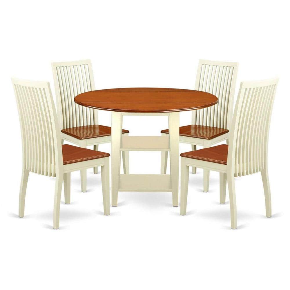 East West Furniture 5-Piece Buttermilk and Cherry Solid Wood Top ...