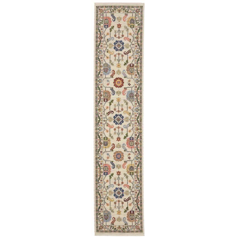 AVERLEY HOME Lavista Ivory/Multi-Colored 2 ft. x 12 ft. Persian ...