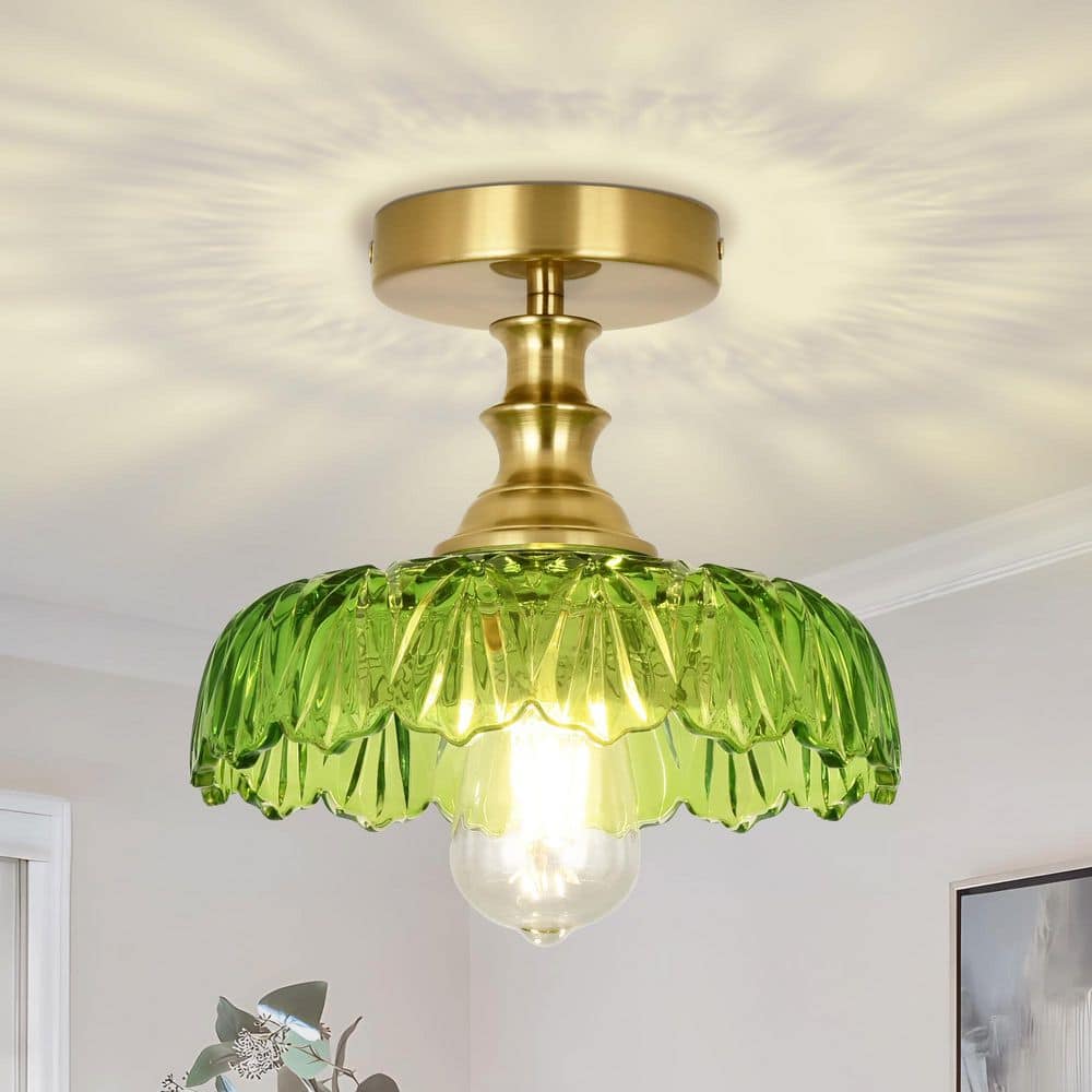 Henveton Essel 9.44 in. 1-Light Green Modern Mid Century Semi-Flush ...