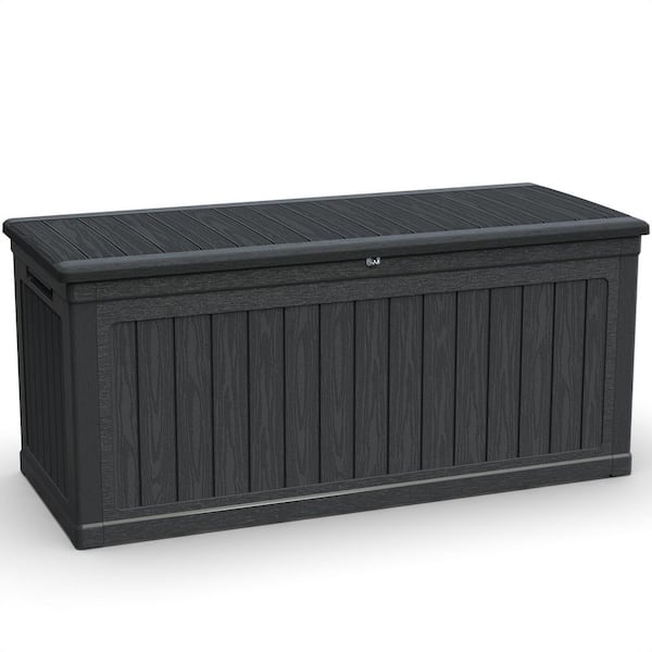 260 Gal. Resin Deck Box with Wood Texture, Outdoor Large Storage Box ...