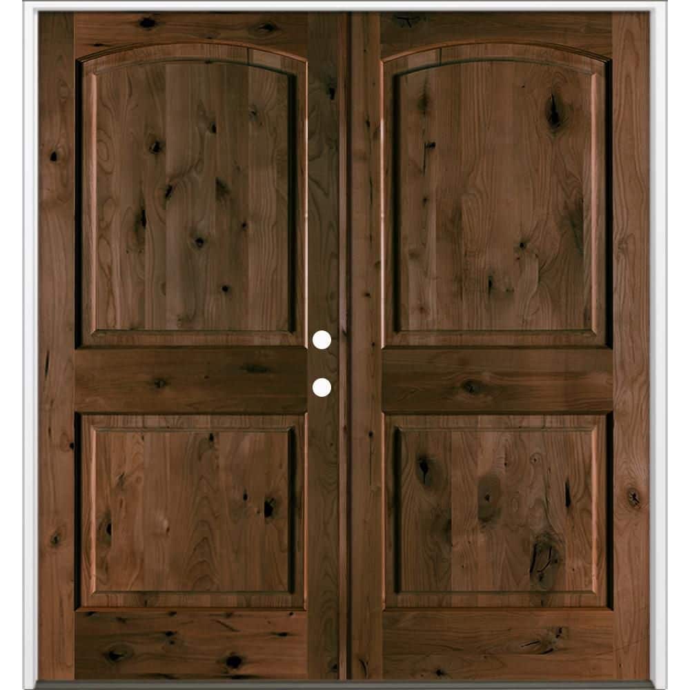 Krosswood Doors 72 in. x 80 in. Rustic Knotty Alder 2-Panel Arch-Top ...