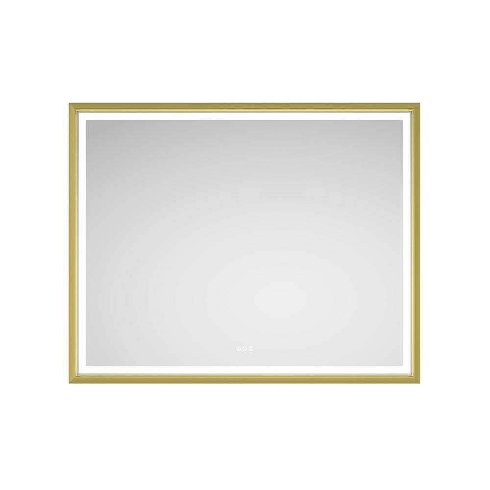 Tradrou Gold 48 in. W x 60 in. H LED Rectangle Metal Framed Wall Mirror ...