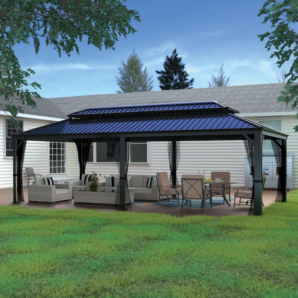 VEIKOUS 24 ft. W x 14 ft. D Aluminum Hardtop Gazebo with Galvanized ...