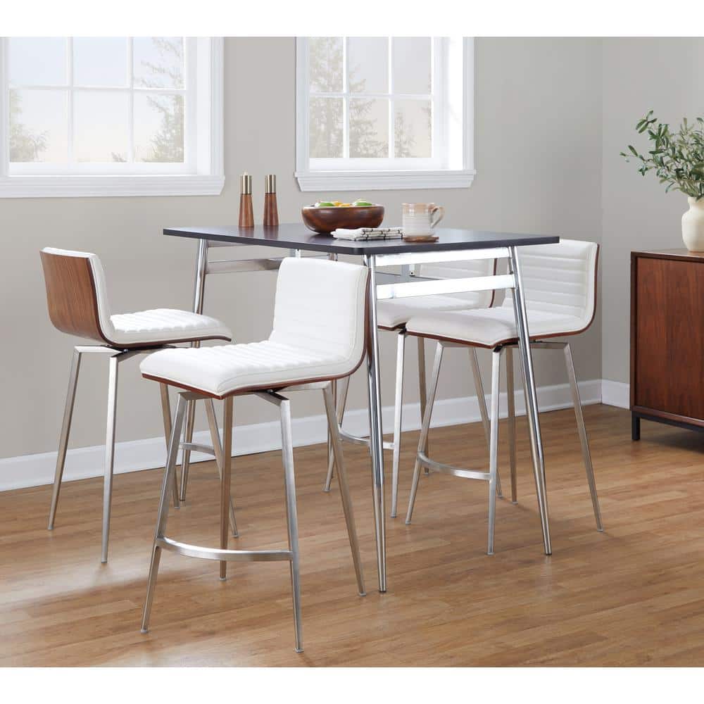 Lumisource Marcel-Mason 5-Piece White Leather, Walnut Wood, Stainless ...