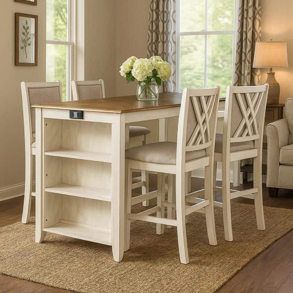 Reviews for Benjara Modern Style White and Brown Wood 47 in. 4 Legs ...