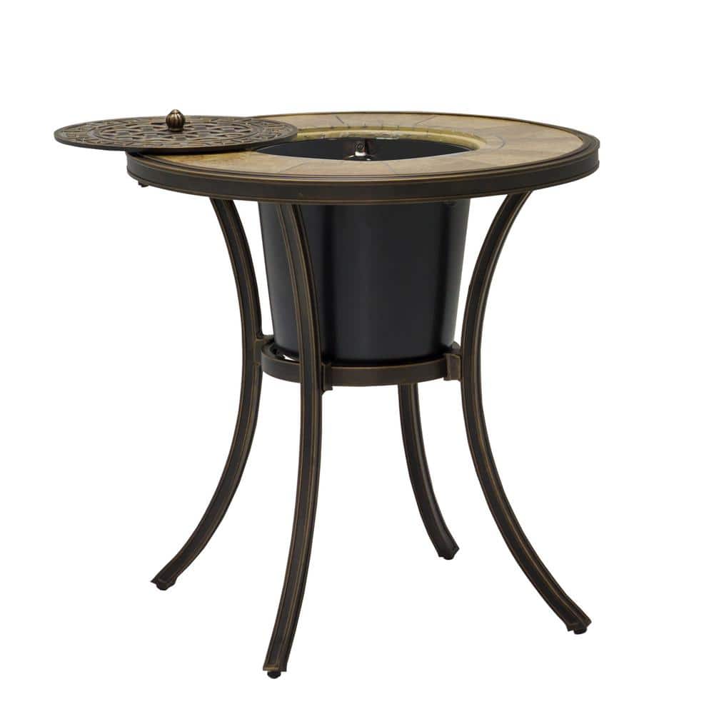 Kadehome Round Cast Aluminum Bistro Table with Ice Bucket and Ceramic ...