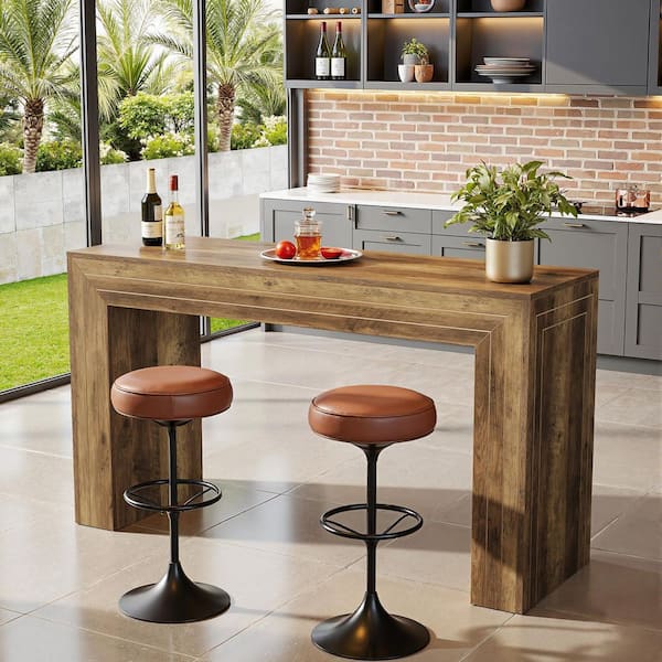 BYBLIGHT Kearsten Minimalist Rectangle Bar Table with, Brown Wooden Bar ...