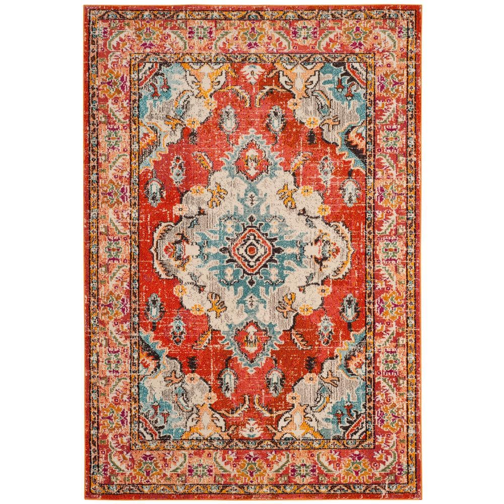 SAFAVIEH Monaco 7 ft. x 9 ft. Orange/Light Blue Border Area Rug MNC243H ...