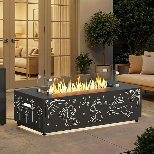 42 in. 50,000 BTU Rectangular Propane Fire Pit Table, Hidden Tank ...