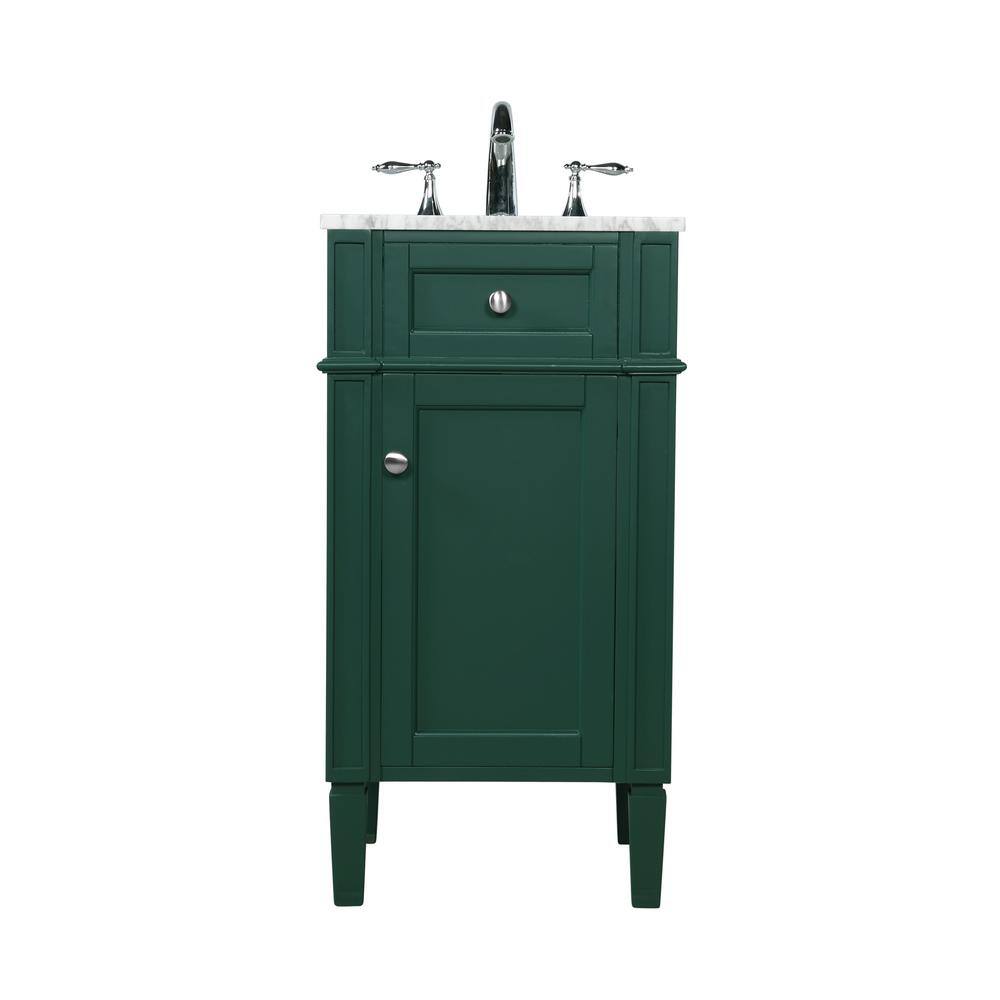 Timeless Home 18 in. W Single Bath Vanity in Green with Marble Vanity ...