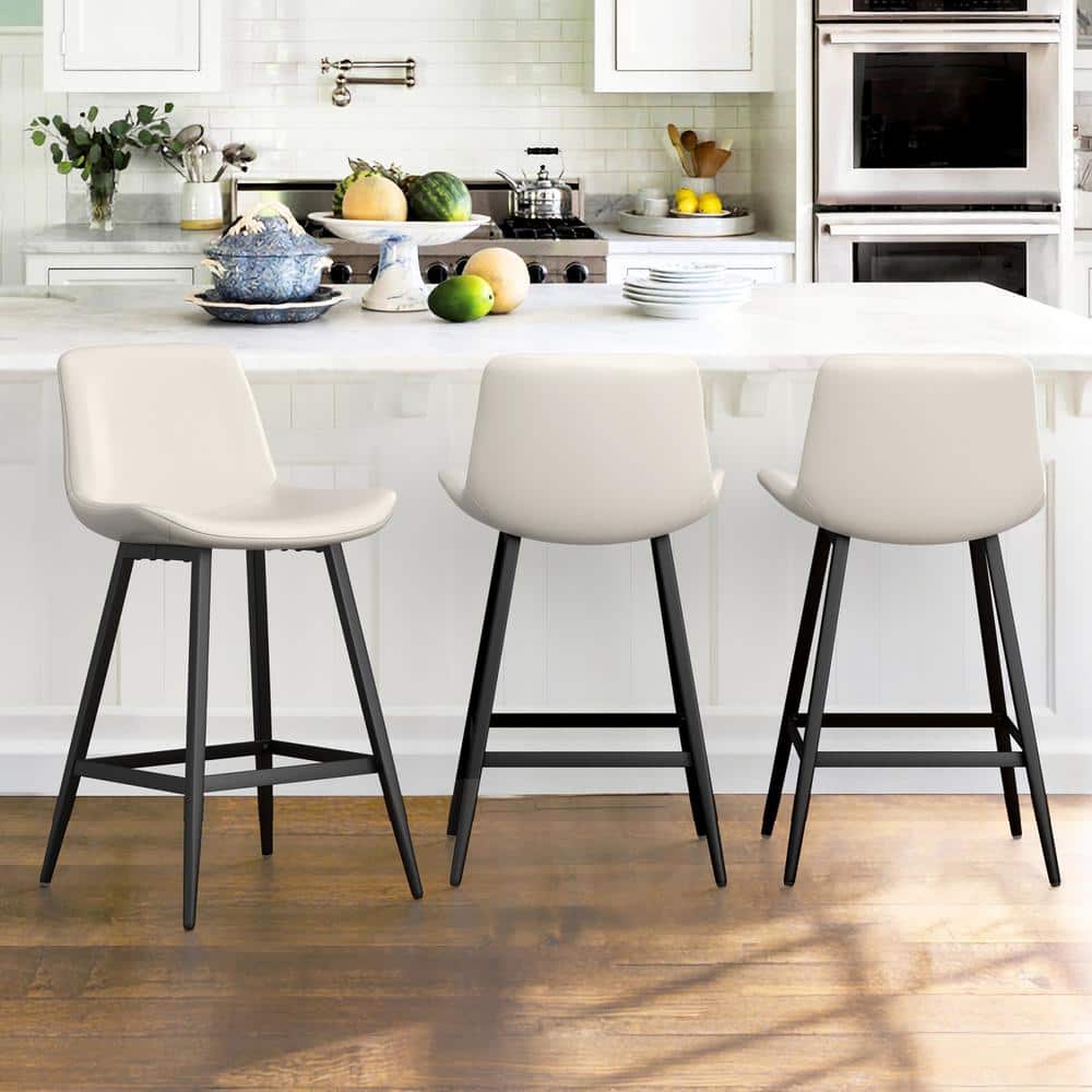 OrangeOne 24 in.White Low Back Metal Frame Barstool Cushioned Counter ...