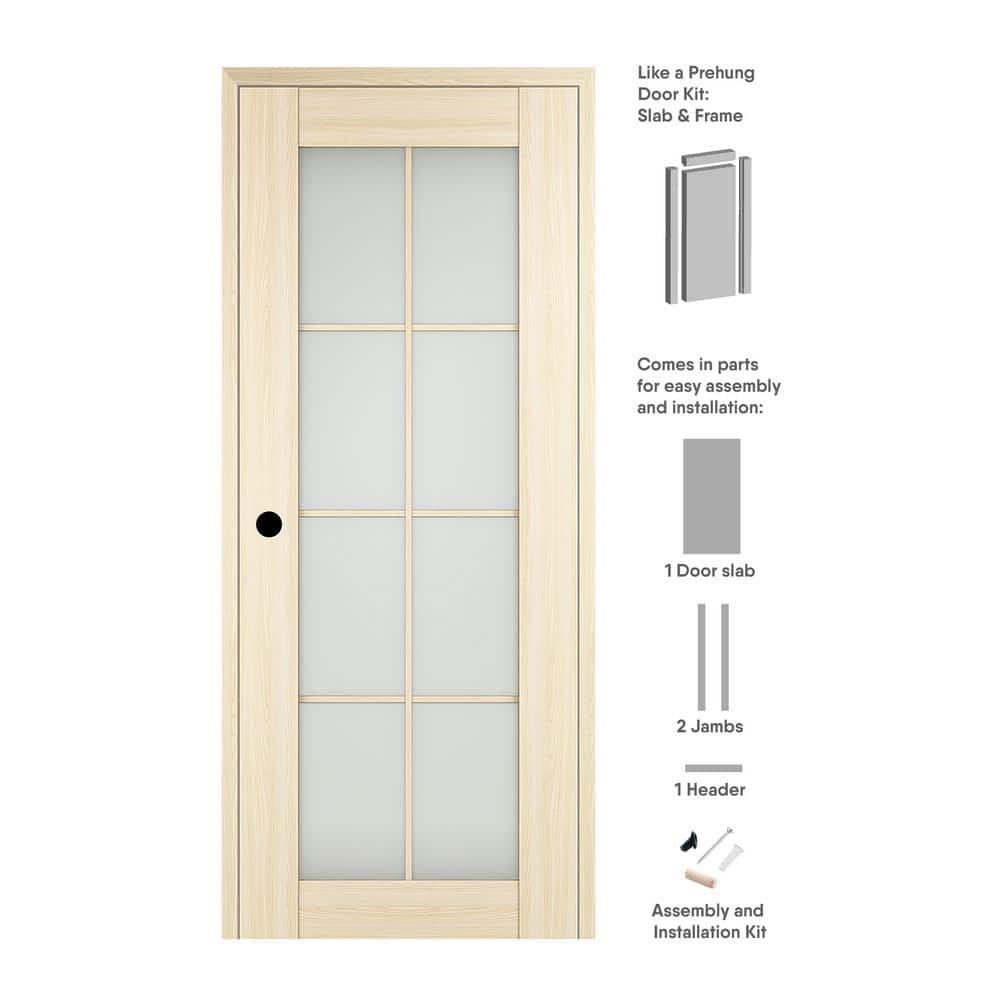 Belldinni 30 in. x 80 in. Vona Right-Hand 8-Lite Frosted Glass Loire Ash Wood Composite Single ...