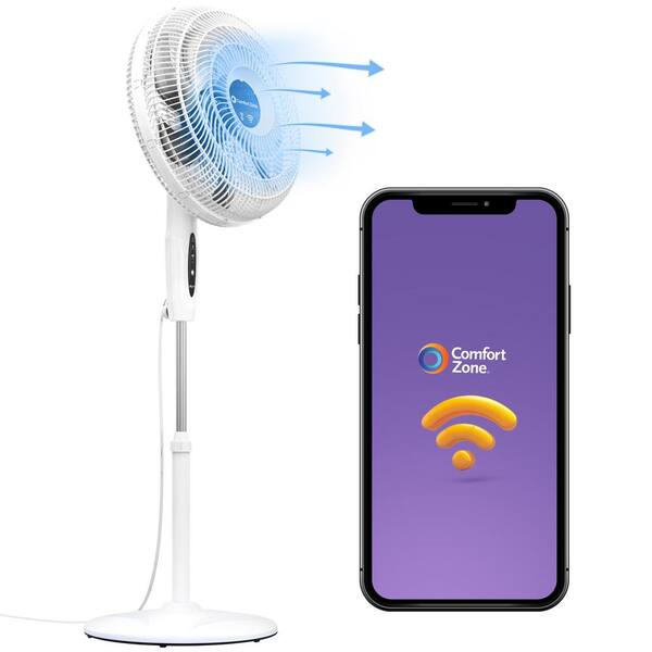 Comfort Zone 18 in. Smart WiFi 3-Speed Oscillating Stand Fan with Timer ...