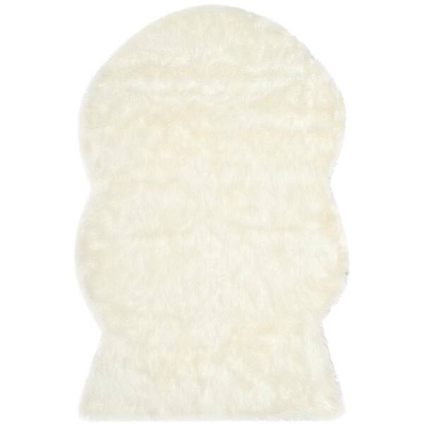 SAFAVIEH Faux Sheep Skin Ivory Doormat 3 ft. x 5 ft. Solid Area Rug ...