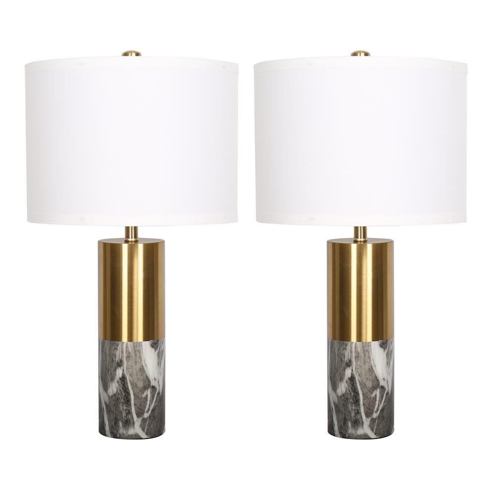 Pia Ricco 19.6 in. Table Lamp Set with Shade and (Set of 2) in Marble ...