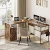 Bestier 60 in. L shaped Rustic Brown Wood Desk with Cabinet and Hooks ...
