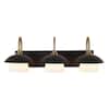 Alsy 26 in. 3-Light Black with Gold Vanity Light with Metal and Glass ...