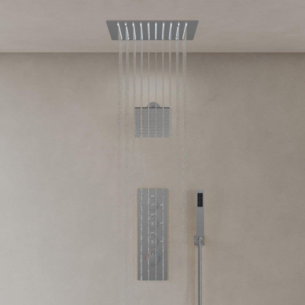 GRANDJOY Smart LED His and Hers Showers 7-Spray Wall Bar Shower Kit ...