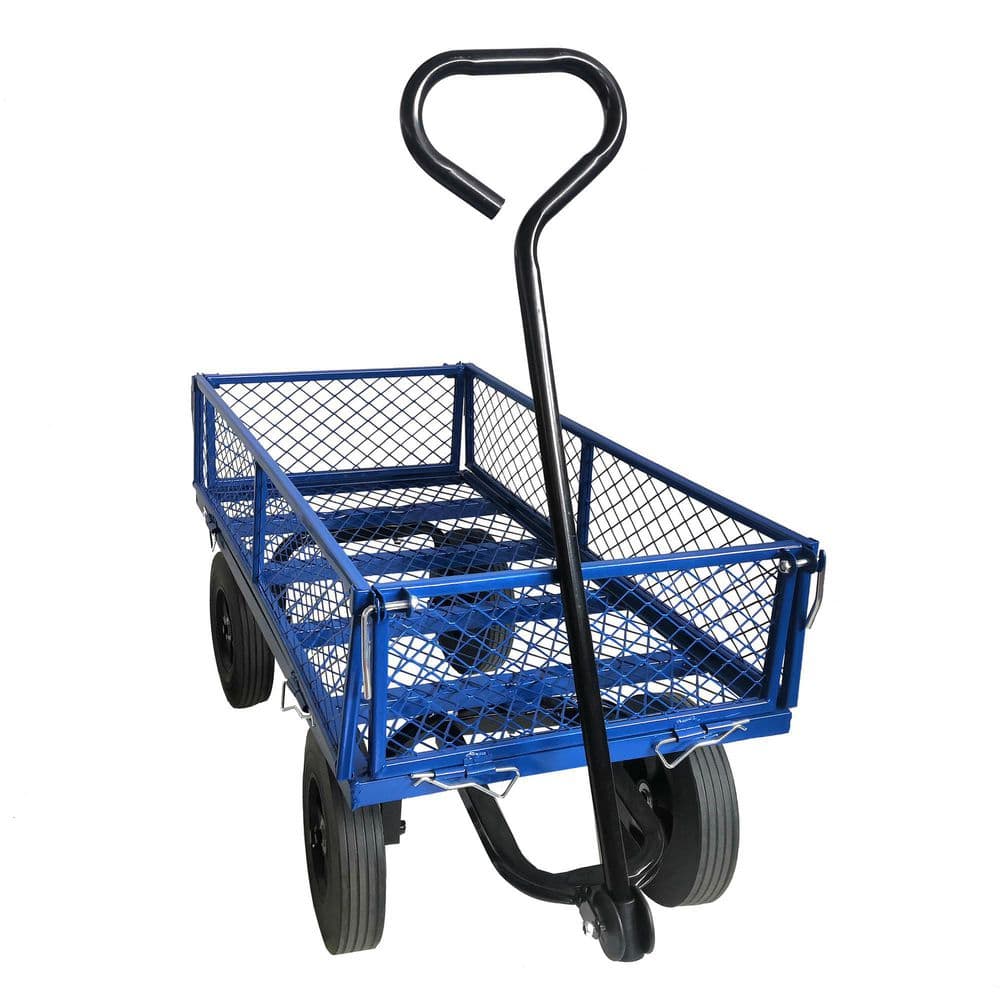 PARASOLAR 3.5 cu. ft. Blue Utility Metal Garden Cart Outdoor Lawn Wagon ...