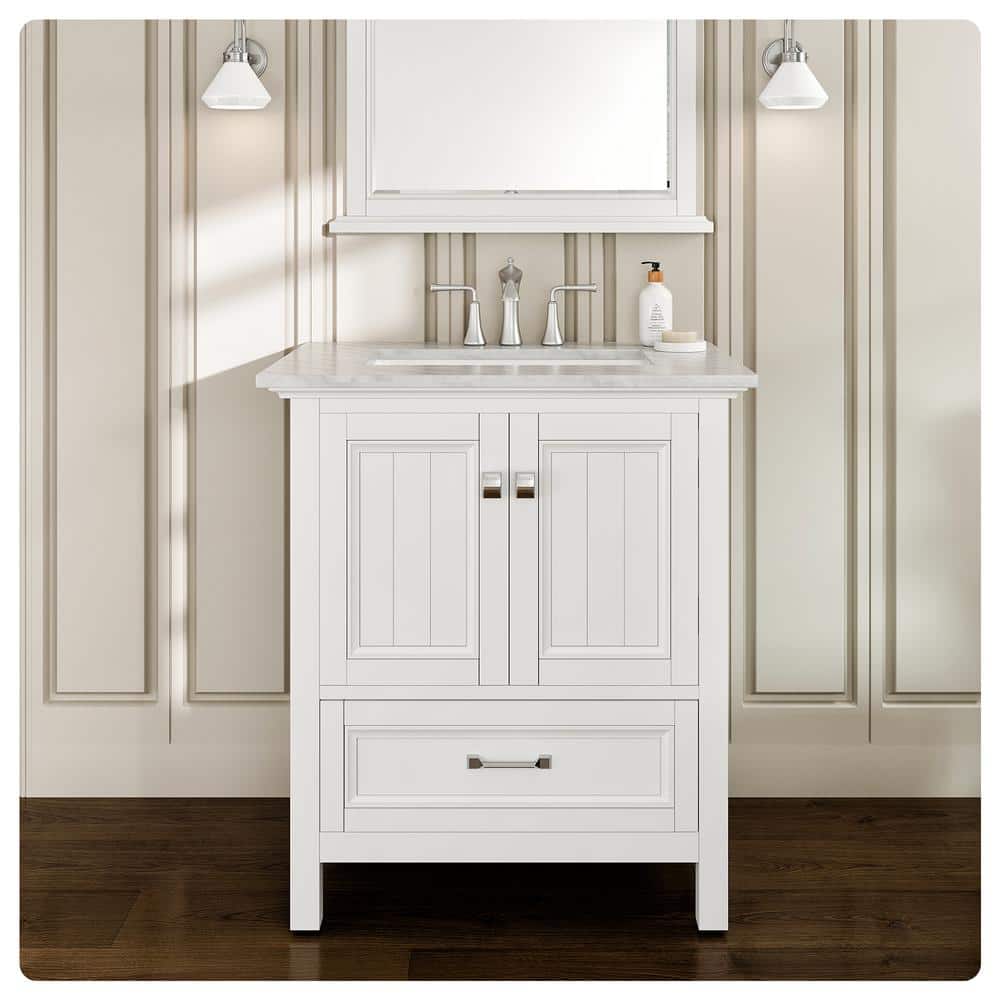 Eviva Britney 30 in. Single Sink White Bath Vanity with White Carrara ...