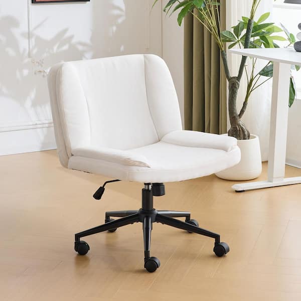 Winado Cotton And Linen Fabric Swivel Cross-Legged Task Chair in Beige ...