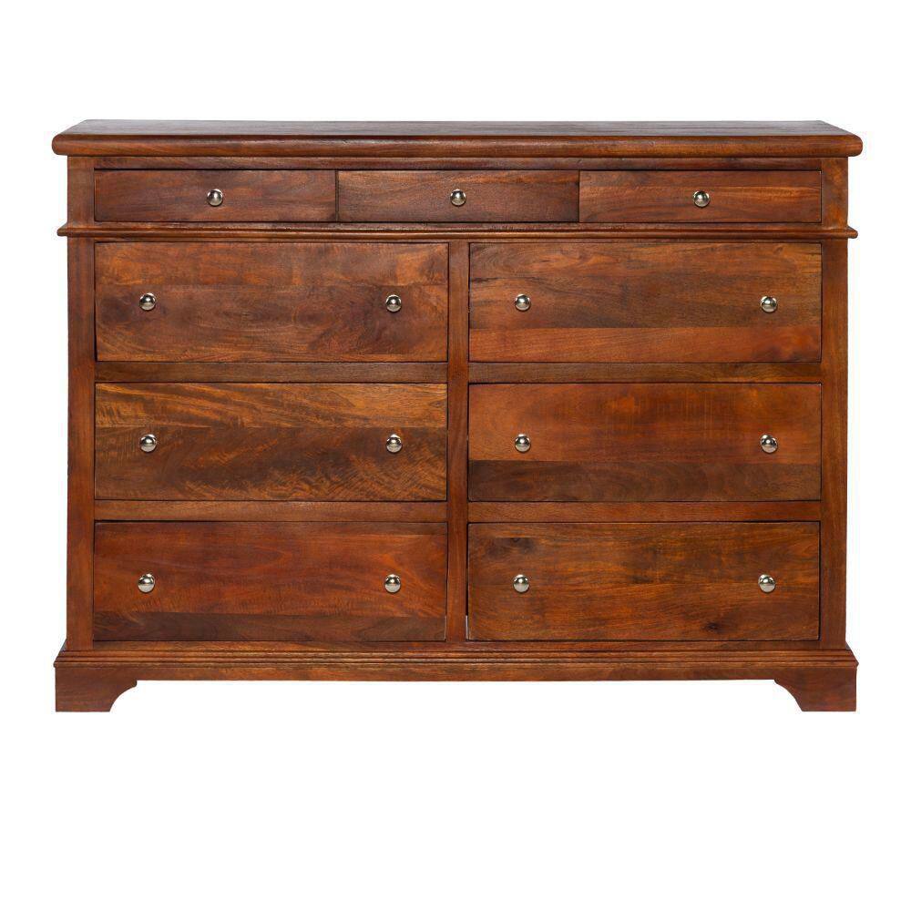 THE URBAN PORT Cherry Brown Sideboard with 9-Drawers and Wooden Frame ...