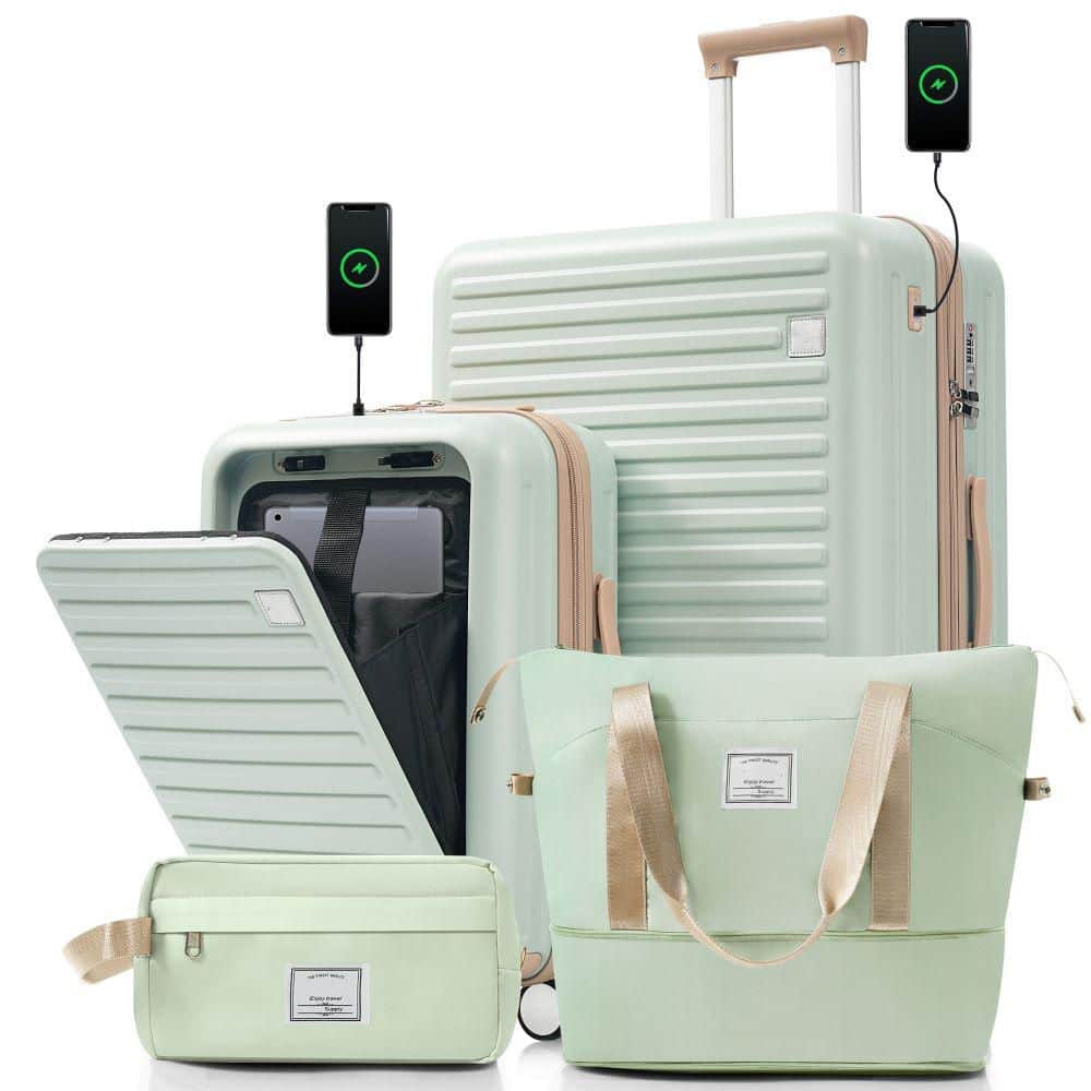 Merax 4 Bags 4-Piece Gray Green Expandable ABS Hardshell Luggage Set ...