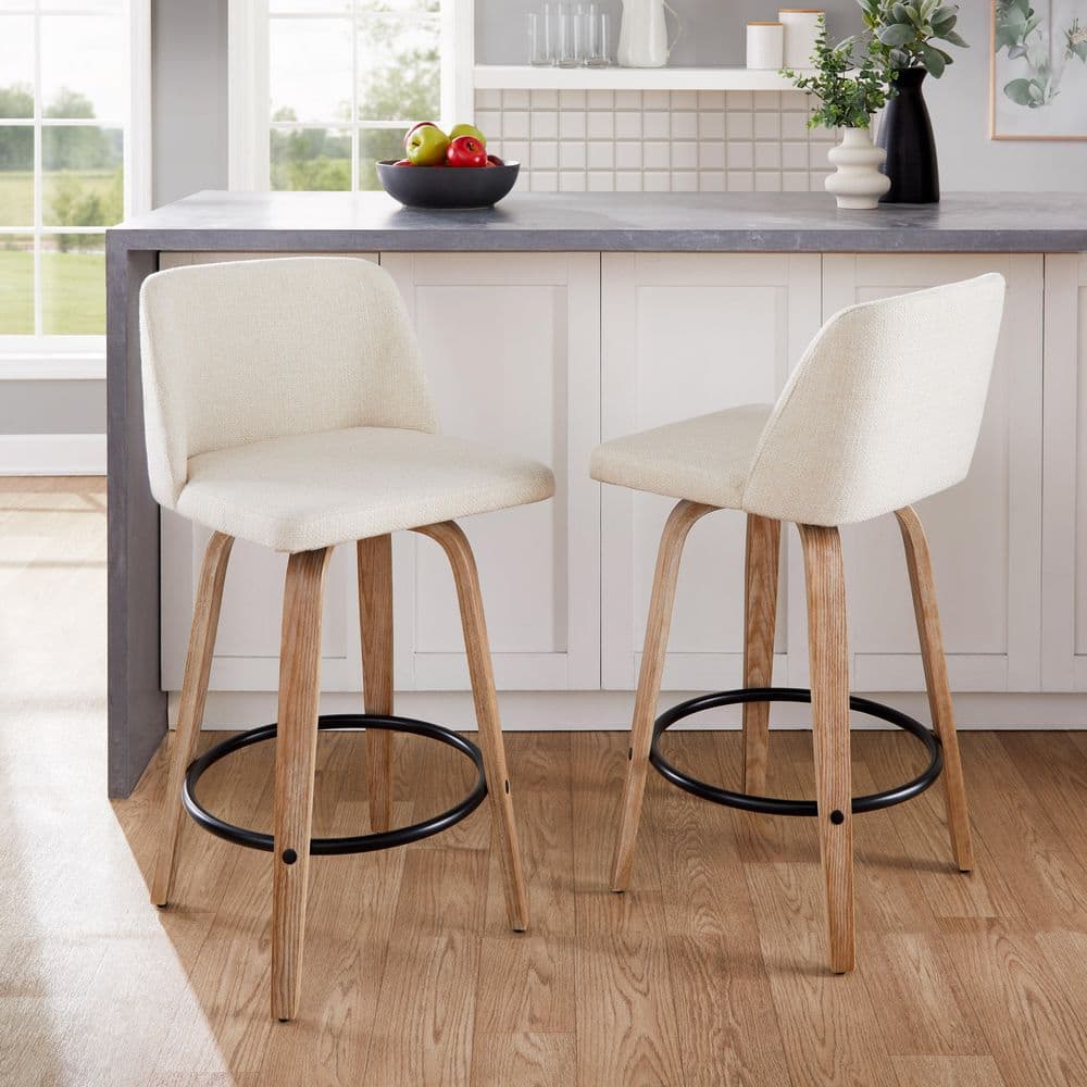 Lumisource Toriano 35.25 in. Cream Noise Fabric, White Washed Wood ...