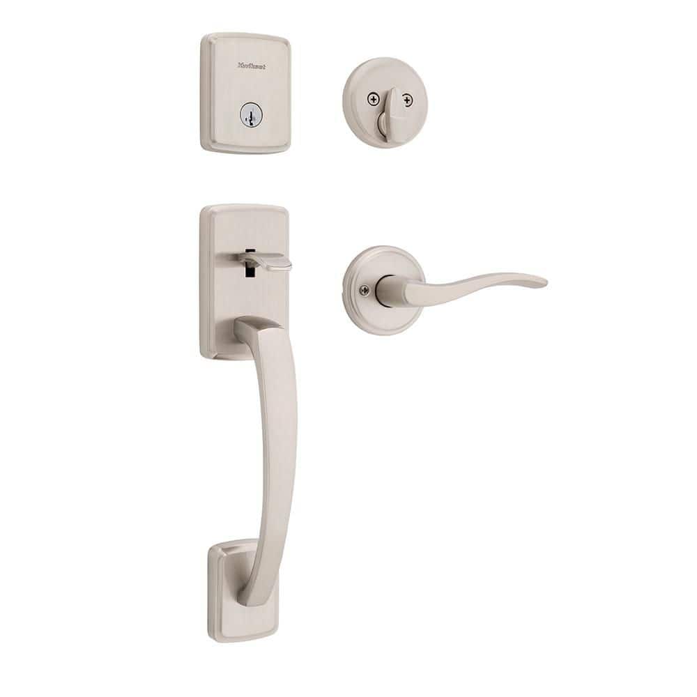 Kwikset Brentford Satin Nickel Keyed Door Handleset with Deadbolt and ...