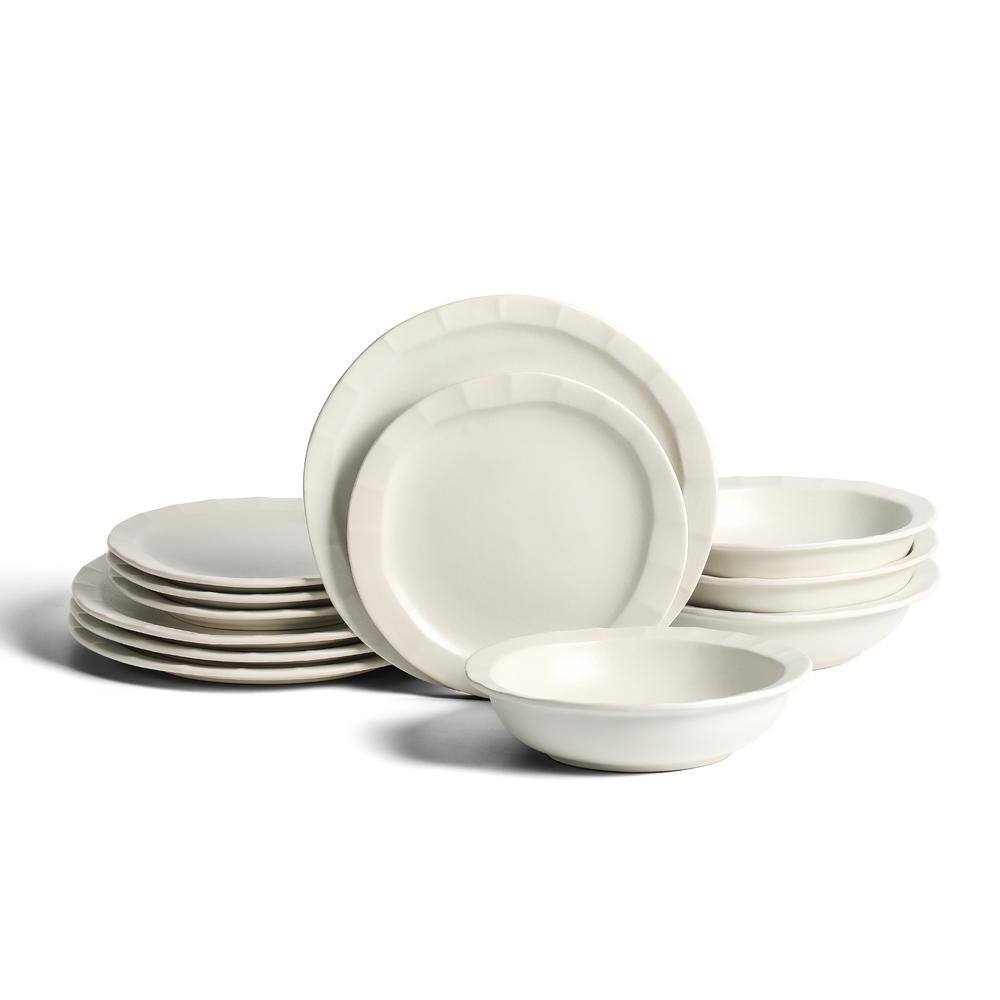 STONE LAIN Oasis 12-Piece White Stoneware Full Set (Service for 4 ...