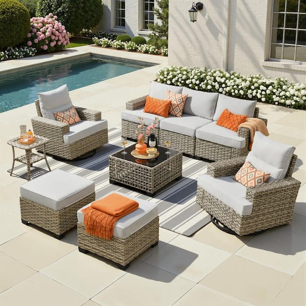 HOOOWOOO Merritt 9-Piece Wicker Outdoor Furniture Patio Conversation ...