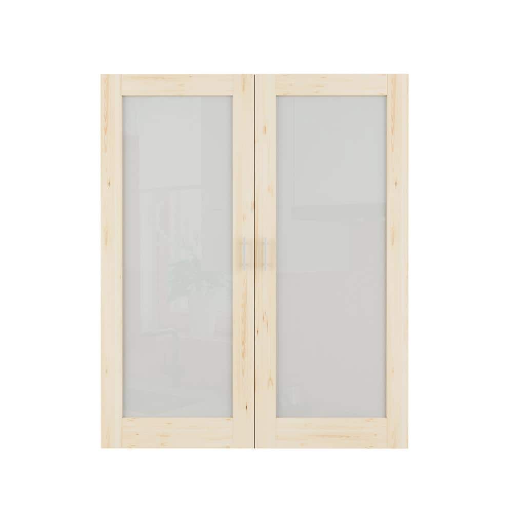 ARK DESIGN 60 in. x 80 in. 1-Lite Frosted Glass Unfinish Pine Solid ...