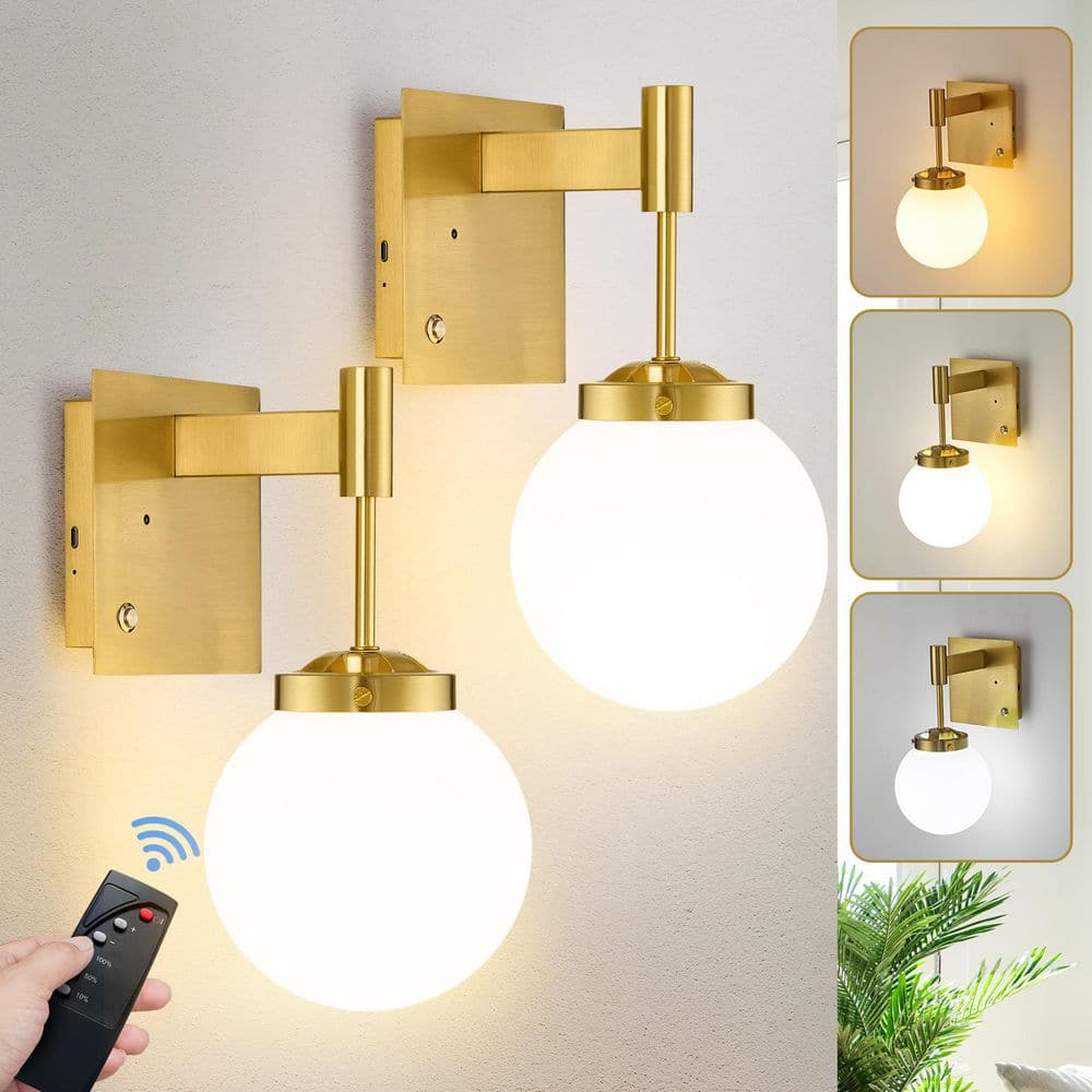 Morauroral Modern Brushed Gold Rechargeable Battery Operated Wall ...