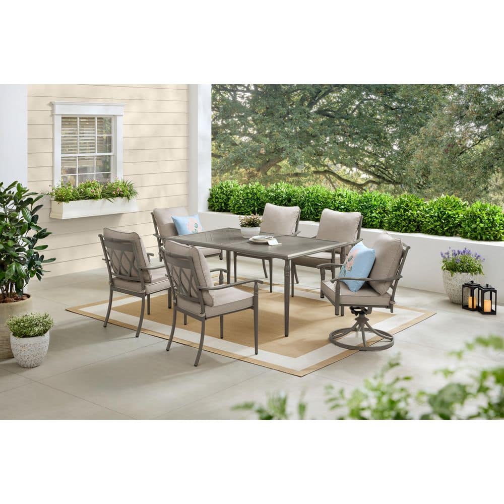 Hampton Bay Preston Pointe Dark Cement Gray 7-Piece Metal Outdoor ...